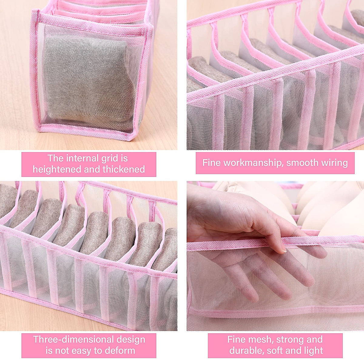 3pcs Underwear Organizers and Storage Baskets for Clothset Drawers, 6,7,11 Grids Wardrobe Clothes Organizer, Portable Clothing Storage Bins Containers for Bra,Underpants,Socks,Jeans,Scarf,Gray (WHITE)