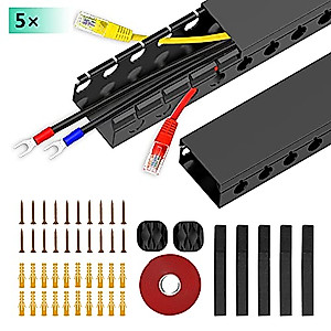 Updated Cable Raceway Kit - 77 (5x15.4) Inch Open Slot Wire Covers for Cords, Under Desk Cable Management System to Hide Under Desk/Tv/Computer/Net/Power Cords, (Pack 5)