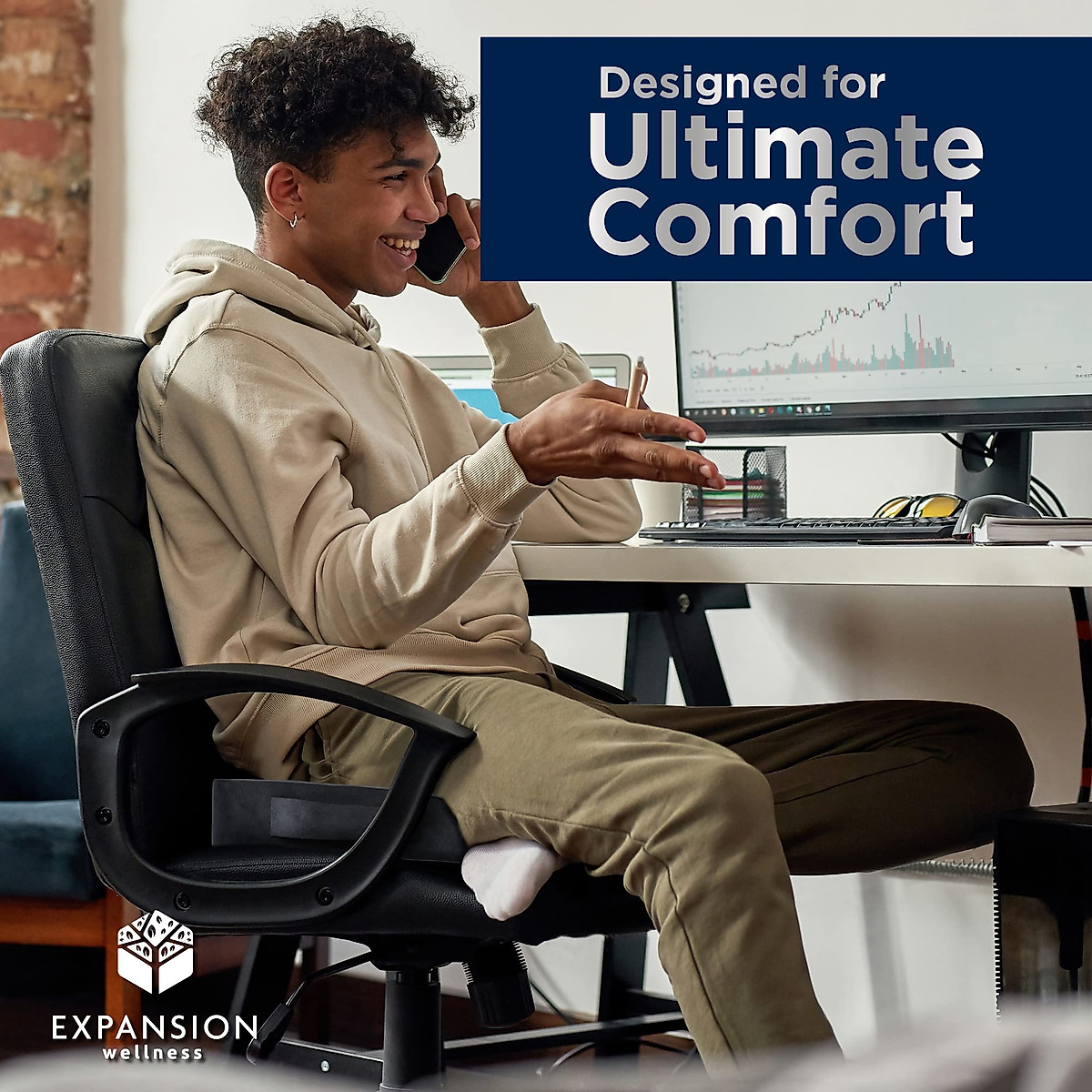 Seat Cushion for Office Chair – Memory Foam Tailbone Pillow Pad for Sitting, Computer, Desk, Chair, Car – Contoured Posture Corrector for Sciatica, Coccyx Back Pain Relief (Black)