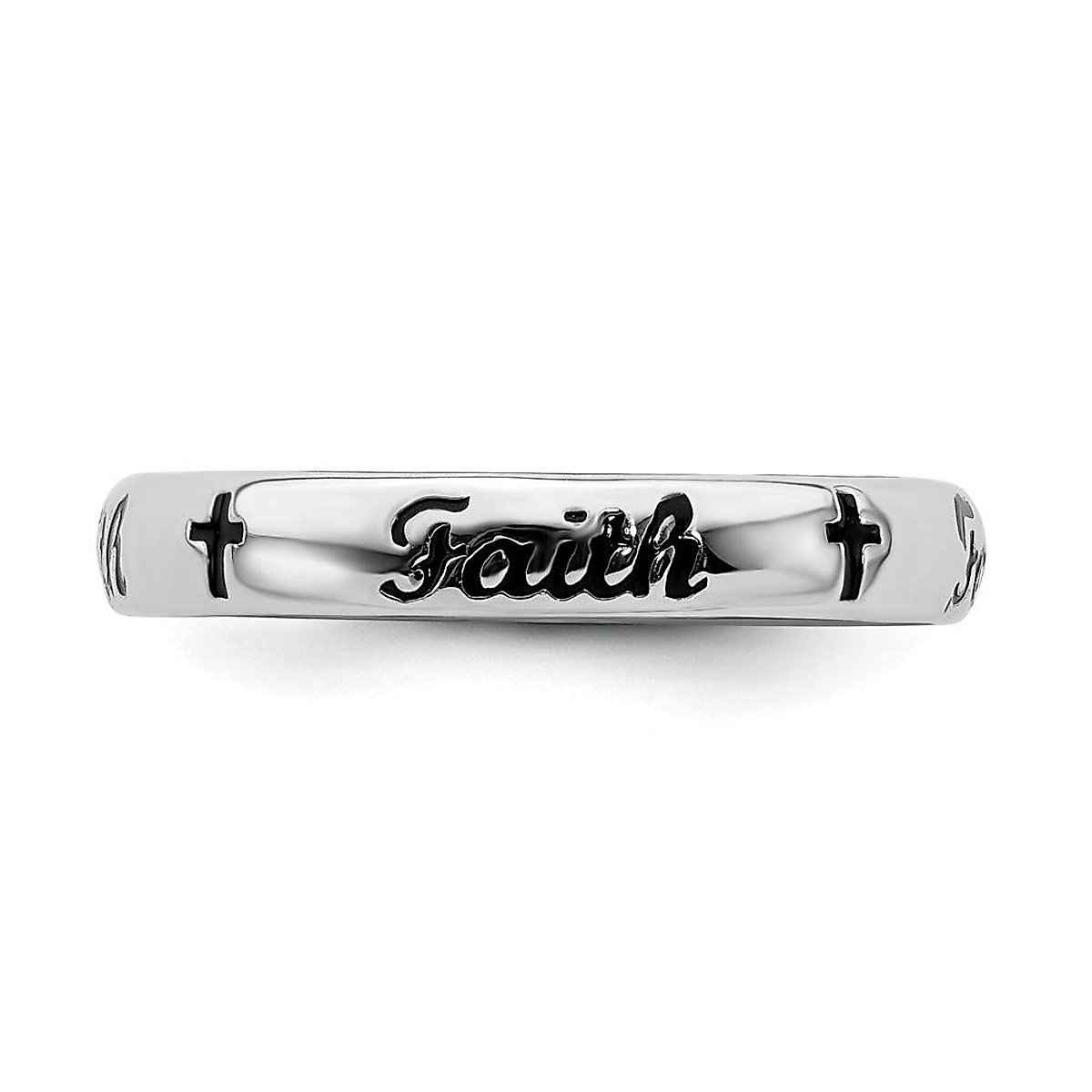 Solid 925 Sterling Silver Stackable Black Enamel Faith Ring Eternity Band Size 8