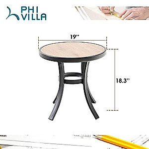 PHI VILLA Outdoor Round Side Table, Small Wood Table Top End Table Coffee Bistro Table with Metal Frame for Indoor/Outdoor Use