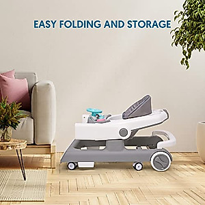 Bellababy Baby Walker Foldable Adjustable Height, Multi-Function Anti-Rollover Toddler Walker, Suitable for All terrains for Babies Boys and Girls 7-15 Months