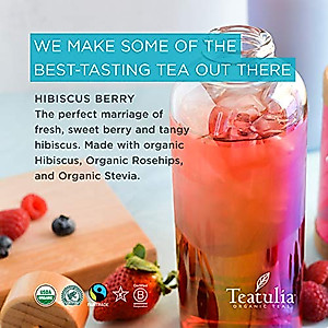 Teatulia Organic Hibiscus Berry Tea Bags (50 Wrapped Tea Bags) | 100% Compostable | Sustainably Grown In Egypt | Hibiscus & Rose Hips