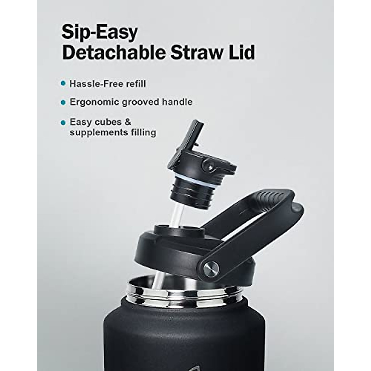 BUZIO Insulated Gallon Water Bottle with Straw Lid and Carrying Sleeve, 128oz Stainless Steel Water Jug with Two Stainless Steel Cups, Hot Cold Metal Canteen Water Flask, Black