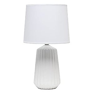 Simple Designs ‎LT1119-OFF Pleated English Ceramic Base Bedside Table Lamp, Off White