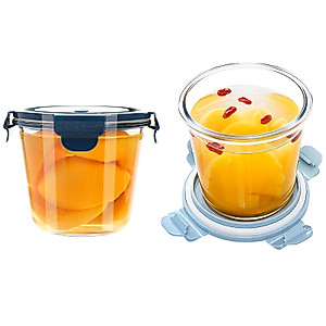 3-Cup/24 Ounce Glass Food Storage Containers, Round Glass Soup Container with Airtight Lids, Leak-proof Soup Stew Food Storage and Meal Prep Container, Microwave Freezer Safe, 2pcs(Blue+Dark Blue)