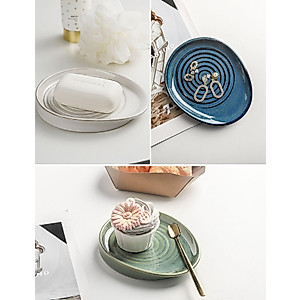 Seyatoo Ceramic Spoon Rest for Stove Top, Spoon Holder for Kitchen Counter, Farmhouse Cooking Utensil Holder for Spoons, Ladles, Spatula, Glazed Green