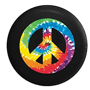Tie Dye Peace Sign Full Color Spare Tire Cover Fits All SUV Camper RV Tire Covers Black Size 33 inch