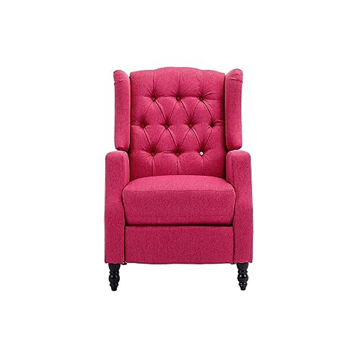 Arm Pushing Recliner Chair, Modern Button Tufted Wingback Manual Push Back Recliner Chair with Wood Leg & Side Pocket, Upholstered Living Room Chair Single Reclining Sofa Home Theater Seating Rose Red