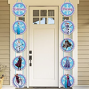 Frozen Birthday Party Supplies, Frozen Party Decorations Porch Sign, Door Banner Decorations for Frozen Theme Party Home Decorations