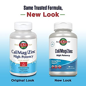 KAL Cal/Mag/Zinc | 1000mg Calcium, 400mg Magnesium & 15mg Zinc | Bone, Muscle, Heart & Immune Support | 250ct, 83 Serv.