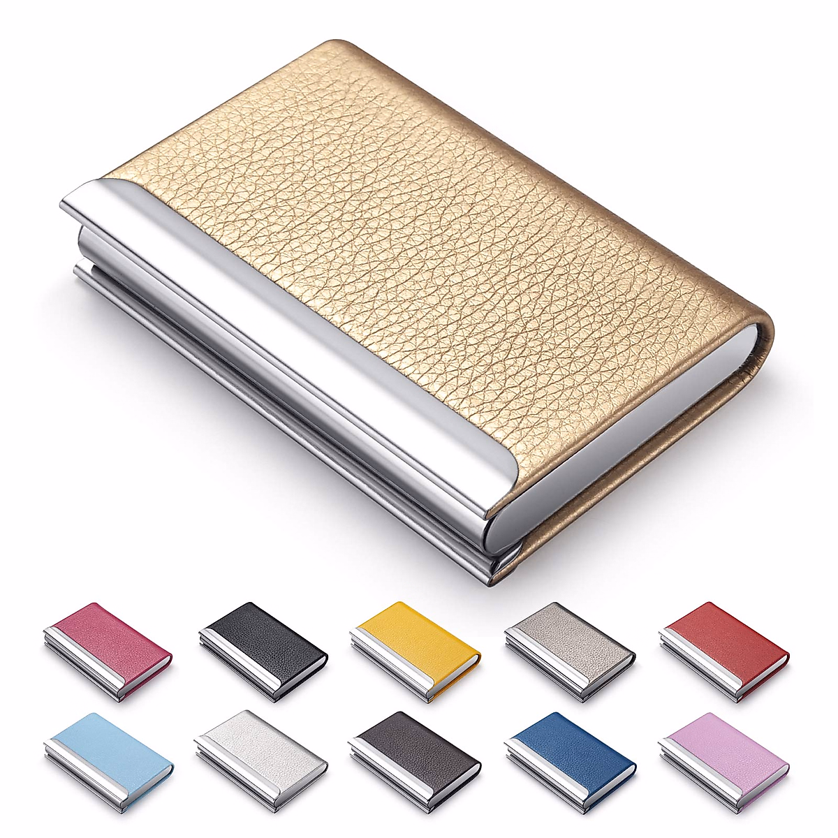 MOTYAWN Business Card Holder, Name Multi Cards Case, Pink Luxury PU Leather Credit Card ID Case - Protector Business Name Card Holder Slim Metal Wallet Pocket Holder Case for Women & Men