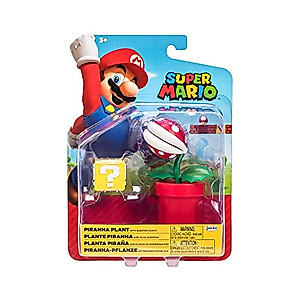 Super Mario Nintendo 4-Inch Piranha Plant Poseable Figure with Question Block Accessory. Ages 3+ (Officially Licensed)