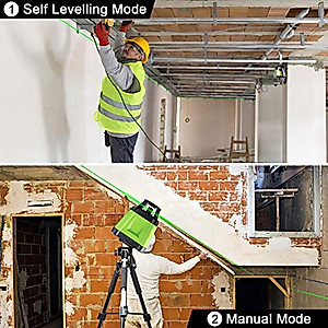 Huepar Electronic Self-Leveling Green Rotary Laser Level Kit -Horizontal&Vertical/Up & Down Plumb Dots -Dual Slope Rotating Laser Level Line with Green Beam, Remote Control, Receiver Included RL200HVG