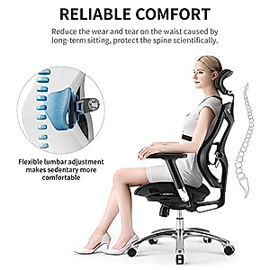 SIHOO Ergonomic Office Chair with 4D Arms, 2-Way Lumbar Support, Depth Adjustable Seat, PU Headrest, Height Adjustable Backrest, High Back Computer Desk Chair (Black)