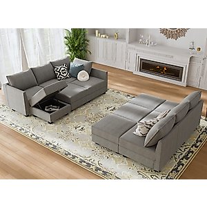 HONBAY Modular Sofa Couch with Storage Seats U Shaped Modular Sectional Sofa with Reversible Chiase Oversized Modular Sofa Sleeper Set with Ottomans, Grey