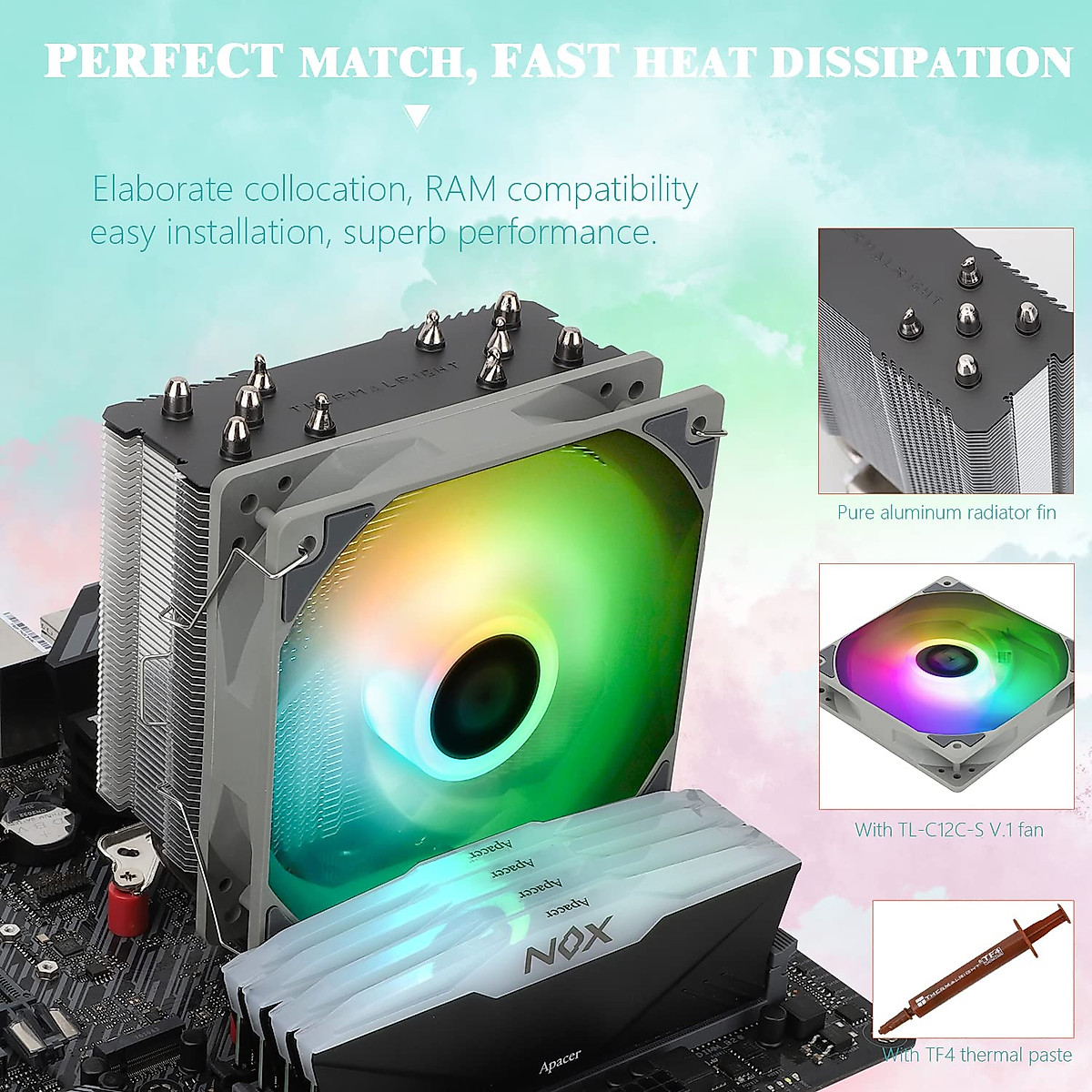 Thermalright Assassin King 120 SE ARGB CPU Air Cooler, AK120 SE ARB, 5 Heatpipes, TL-C12C-S PWM Quiet Fan CPU Cooler with S-FDB Bearing, for AMD AM4/AM5/Intel LGA1700/1150/1151/1200