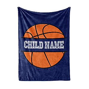 Personalized Custom Basketball Fleece and Sherpa Throw Blanket for Kids Youth Basket Ball Indoor Outdoor Blankets Boys Girls Toddler Mini Hoop Fans Toys Apparel