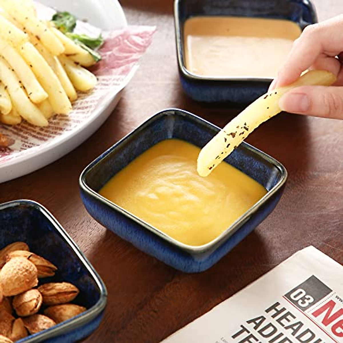 vancasso Stern 6 Oz Dipping Bowls, 3.7 Inches Ceramic Soy Sauce Dish, Square Side Dishes, Small Appetizer Plates Set of 4