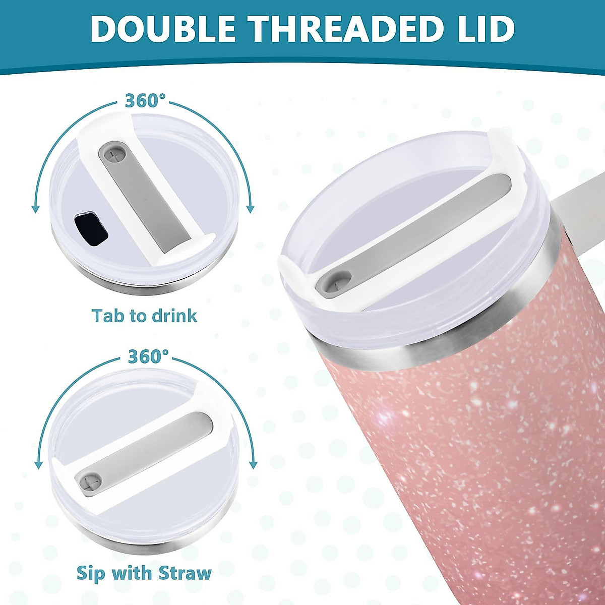 Rose Gold Glitter Sparkle 40 oz Tumbler with Handle and Straw Lid, Sequins Insulated Coffee Cup Reusable Stainless Steel Water Bottle Travel Mug Cupholder Friendly,Gifts for Women Men