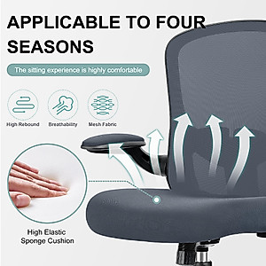 Brick Attic Ergonomic Office Chair, Lumbar Support Desk Chair with Flip-up Armrest and Breathable Mesh, Height Adjustable Swivel Office Chair Darkgray