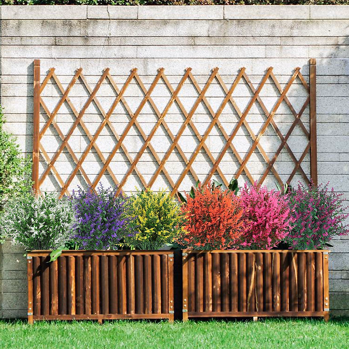 18 Pack Artificial Lavender Flowers Bouquet Fake Plants for Indoor Outdoor UV Resistant Plastic Flowers with Stems Decor Home ,Wedding, Party, Garden, Patio, Office, (Purple)