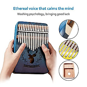 TienClef Kalimba Thumb Piano 17 Keys with Engraved Notes Deer Pattern Handhold Cute Finger Piano Mabogany Solid Wood Portable Musical Instrument with Music Book for Kids Adult Beginner (Gradual Blue)