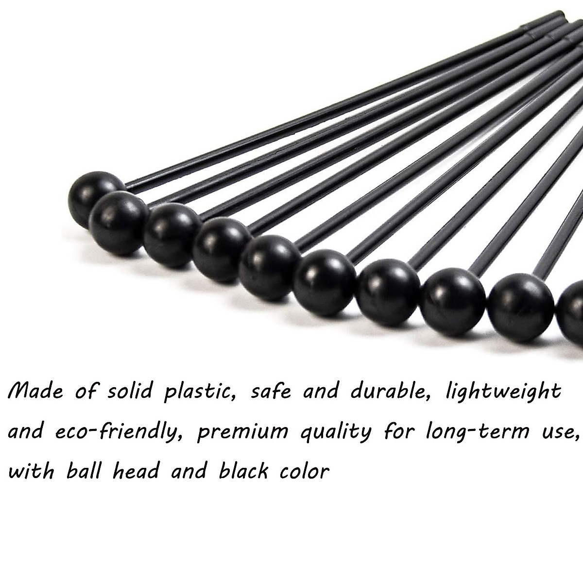 AUEAR, 10 Pack Solid Plastic Bell Mallets Percussion Sticks Hammer Drum Xylophone 11 Inch Black