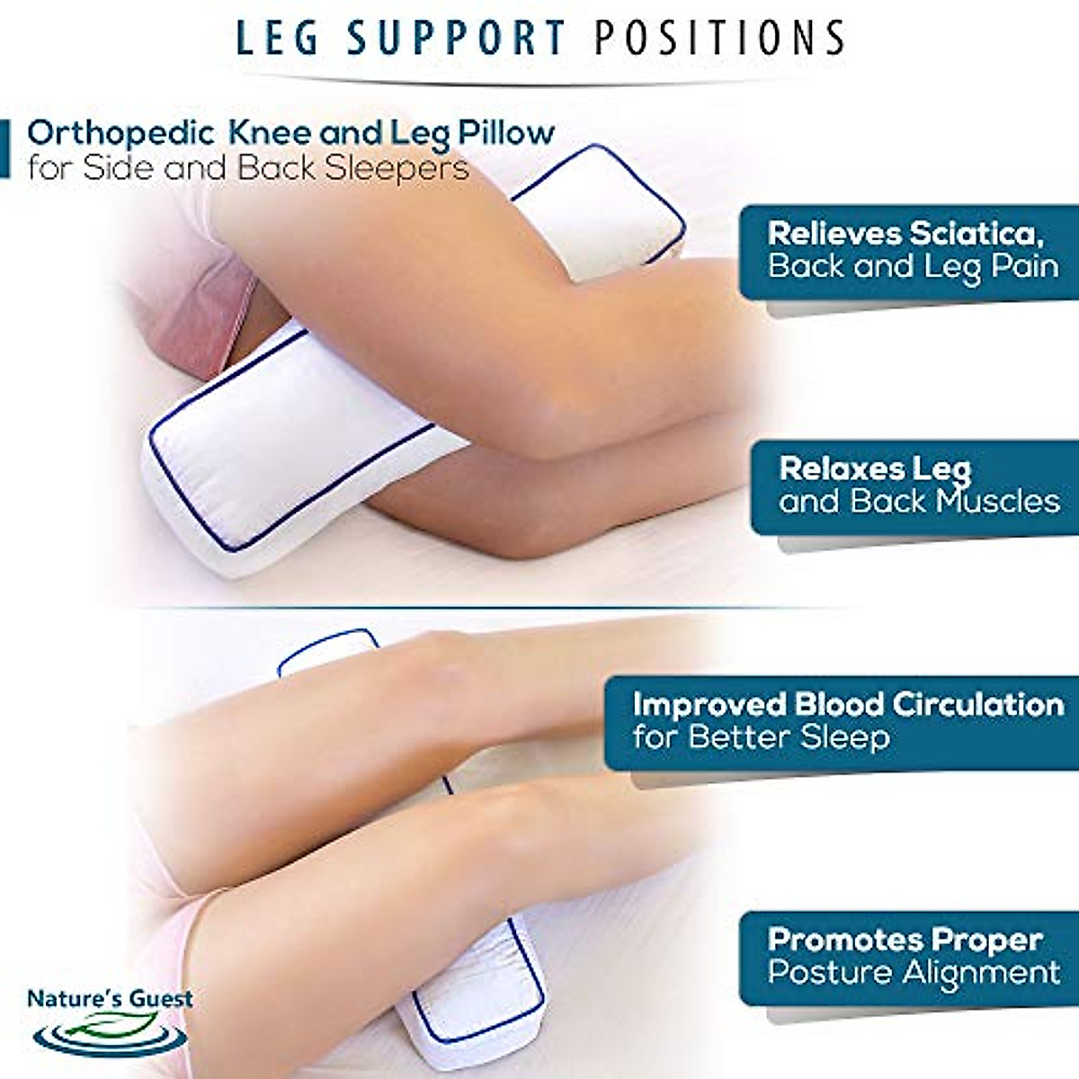 Nature's Guest Adjustable Cervical Neck Roll Bolster Pillow, Better Than Memory Foam Pillow, Neck Pillow for Sleeping, Cervical Cylinder Pillow for Spine Back, Neck Pain, Travel Pillow Leg Bed Pillow