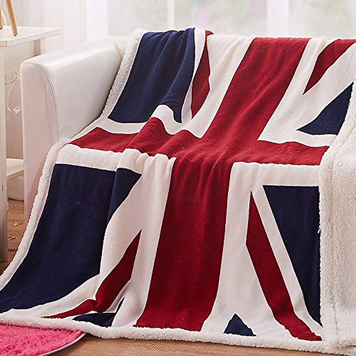 House British Union Jack Fleece Blanket Soft Sherpa Throw Blanket Lightweight Cozy Warm Blanket for Couch Bed Chair Office Sofa - 51x63Inch