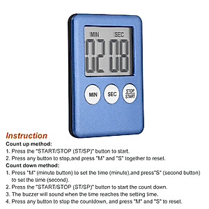 PATIKIL Digital Timer, 1Pcs Small Count Down/UP Clock with Magnetic, Big LCD Display Loud Sounds Minute Second Kitchen Timer for Games, Cooking, Blue