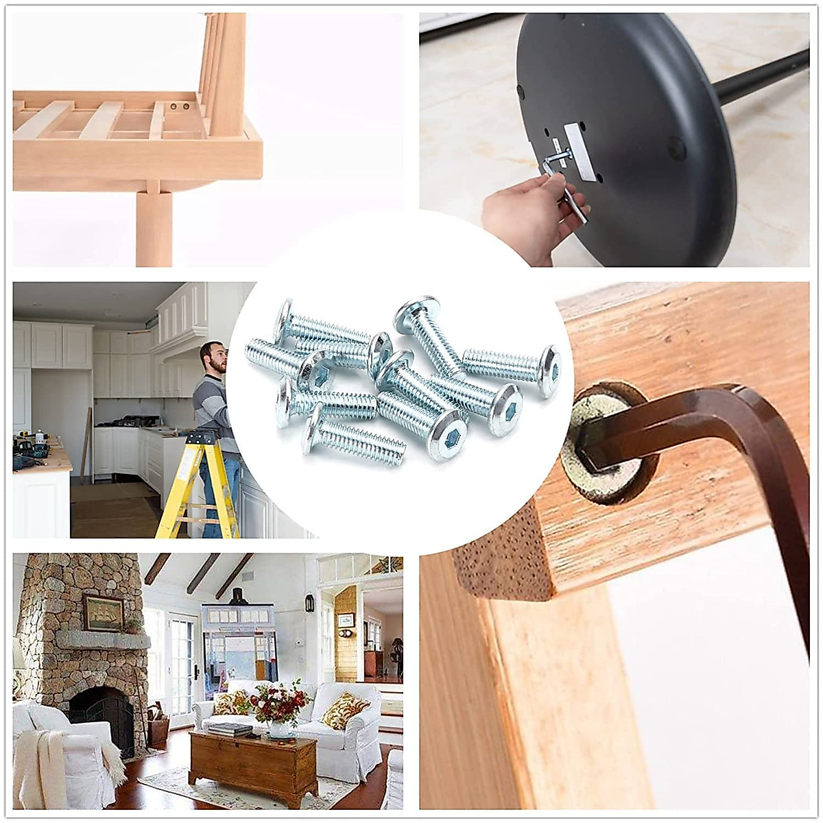 Yinpecly 10PCS M6x20mm Hex Socket Flat Head Screws Furniture Bolts Fastener Countersunk Connector Screws, Full Thread, Carbon Steel, Blue White Tone