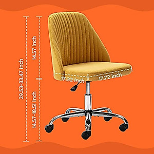 HOMEFLA Home Office Chair, Modern Linen Fabric Chair Adjustable Swivel Task Chair Mid-Back Cute Upholstered Armless Computer Desk Chair with Wheels for Bedroom Studying Room Vanity Room (Yellow)