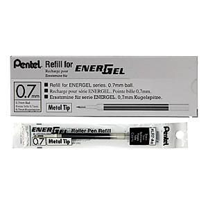 Pentel Refill Ink for BL57/BL77 EnerGel Liquid Gel Pen, Box of 12, 0.7mm, Metal Tip, Black Ink (LR7-A-12)