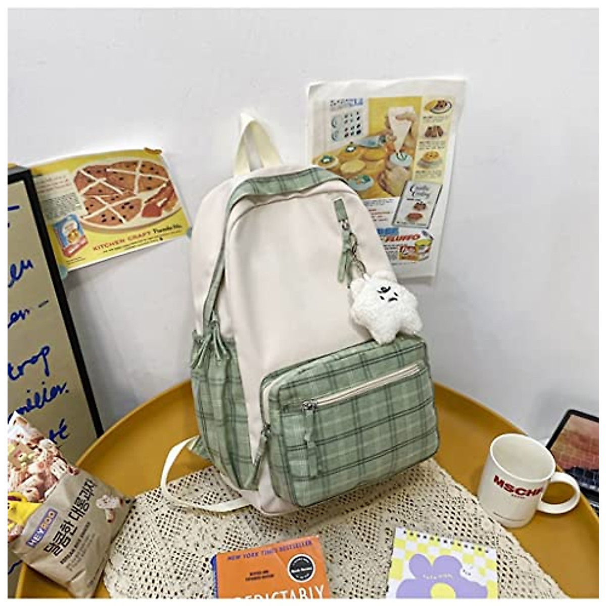 OZAOZ Cute Aesthetic Backpack Kawaii Backpack Sage Green Backpack for Girls Teens Preppy School Supplies Aesthetic Daypack (Green)