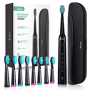 Initio Sonic Electric Toothbrush for Adults, 5 Modes with Smart Timer, 8 Brush Heads & Travel Case Included, Rechargeable Toothbrush, Oral Care Whitening Toothbrush, IT959
