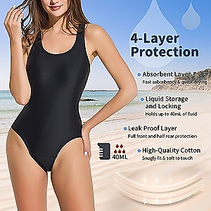 feitycom Period Swimwear - Menstrual Swimsuit - One Piece Leakproof Period Bathing Suit for Teens Girls and Women. (S, X Black)