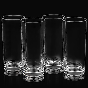 Obsidian Glassware Collins Glasses 14 Ounces - Seltzer Highball double Cocktail Glass Set of 4, Tall Skinny Strait Up Glasses.