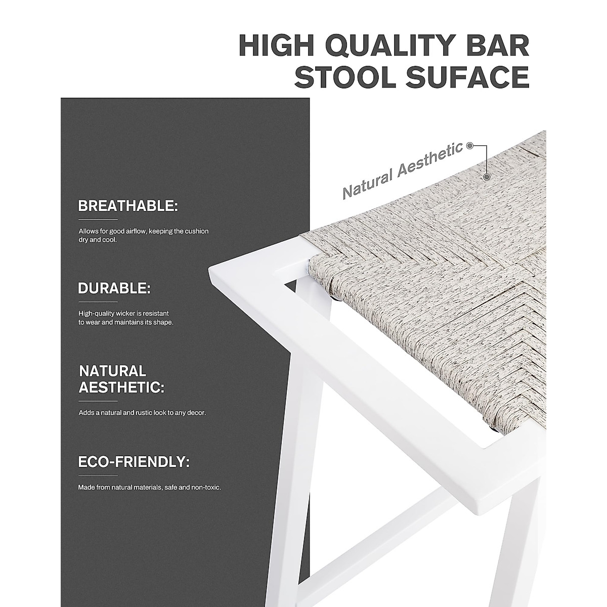 OYODHPDU Bar Stools Set of 2- Wicker Counter Bar Height Stools- 26" Backless Outdoor Bar Stools- Bar Stools for Kitchen Island, Modern Bar stools with Metal Legs- White,2 pcs