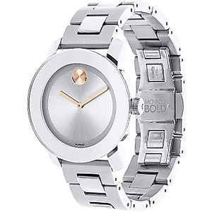Movado Women's BOLD Iconic Metal Watch with a Flat Dot Sunray Dial, Silver/Pink/Gold (Model 3600084)