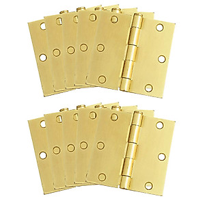 Design House 181461 Square Corner Steel Door Hinge Door Hardware Door Hinges Interior Doors, 3.5"x3.5", Satin Brass, 10-Pack