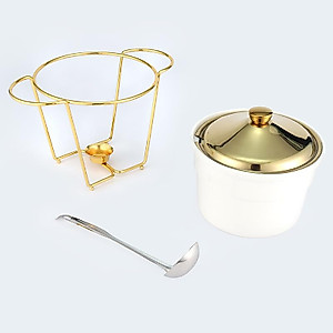 HONHPD Luxury Golden Stainless Steel Ceramics Chafing Dish with Spoon Dish Buffet Server Food Warmer Chafing (4-Quart Capacity)