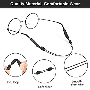 ATiC Glasses Strap, Adjustable Sunglasses Strap, Sports Eyeglass Holder Strap, No Tail Eyewear Retainer Glasses Lanyard for Men Women, Pack of 4, Black