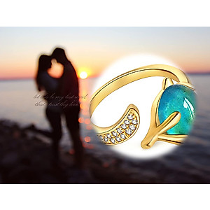 lwzsyap Adjustable Mood Ring，Emotional fox ring,Cute Creative Gold plated crystal gemstone color changing ring，Temperature-Control Finger Ring,Animal fox tail open ring, Gift for Kids Child Women Girls