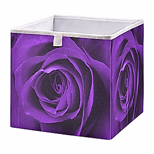 Kigai Purple Rose Storage Baskets, 16x11x7 in Collapsible Fabric Storage Bins Organizer Rectangular Storage Box for Shelves, Closets, Laundry, Nursery, Home Decor