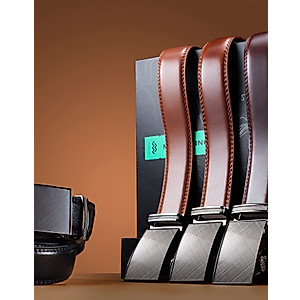 Marino Avenue Ratchet Belts for Men - Adjustable Mens Belts Leather with Automatic Buckle - Enclosed in an Elegant Gift Box - Radiant Ore - Burnt Umber - Adjustable from 28" to 44" Waist