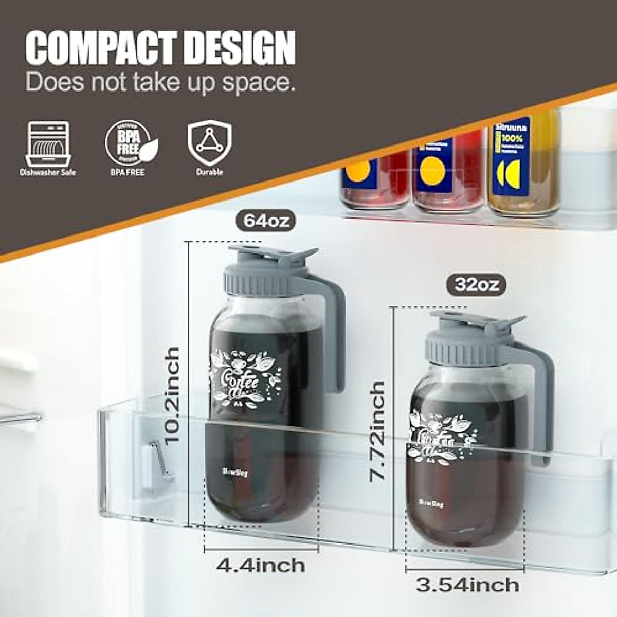 Slow Slog Cold Brew Coffee Maker, 64oz Cold Brew Mason Jar Pitcher with Lid, Iced Coffee Maker with Stainless Steel Filter for Iced Tea, Sun Tea, Lemonade, Leak Proof