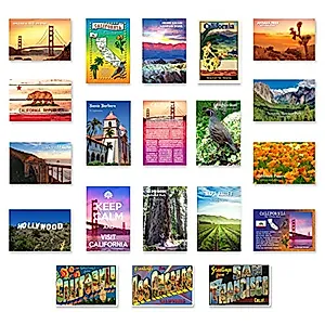 CALIFORNIA postcard set of 20 postcards. CA post card variety pack containing 20 different post cards. Made in USA.
