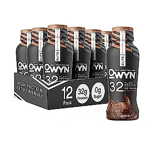 OWYN Only What You Need Pro Elite Vegan High Protein Keto Shake, 32g Protein, 9 Amino Acids, Omega-3, Prebiotics, Superfoods Greens for Workout and Recovery, 0g Net Carbs, Zero Sugar, Chocolate, 12 Fl Oz (Pack of 12)