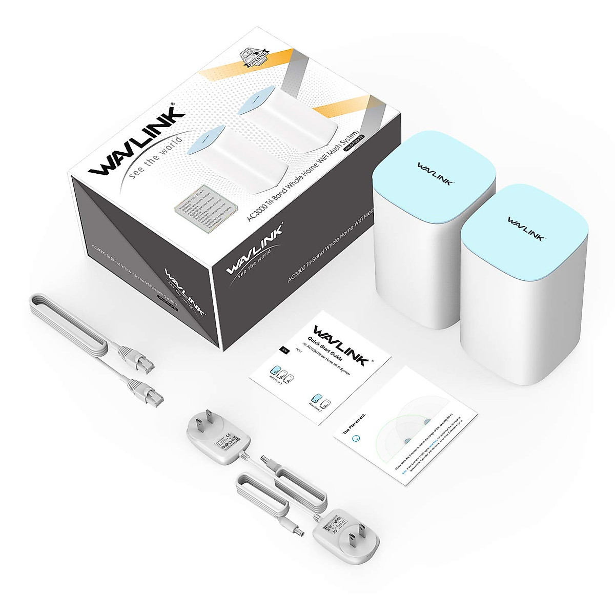 AC3000 Mesh WiFi Router WiFi Extender Tri-Band with MU-MIMO for Whole Home Network up to 5,500 Sq.ft. Coverage, Replace Wi-Fi Router and Range Extenders,3xGigabit Ports,Parental Controls,2-Pack